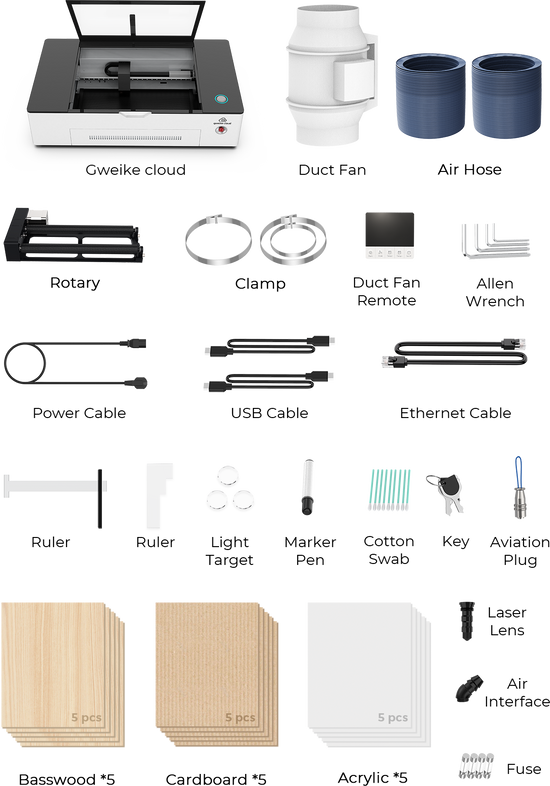 Gweike Cloud Pro II 50W レーザーカッター＆彫刻機 ロータリー付き – gweike cloud
